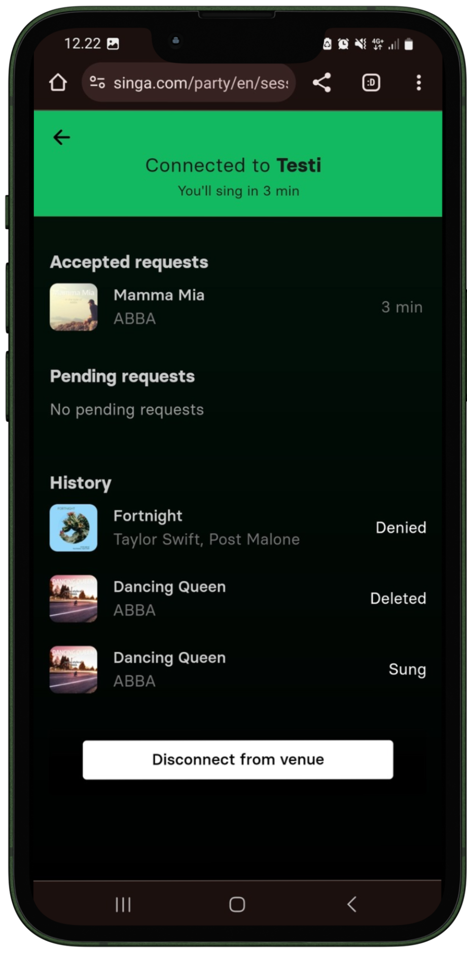 How do customers send song requests to Singa Business Lite venue?