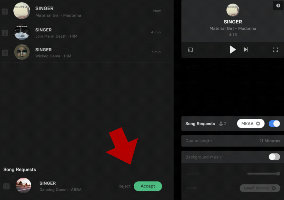 How to use and activate song requests in Singa Business Lite?