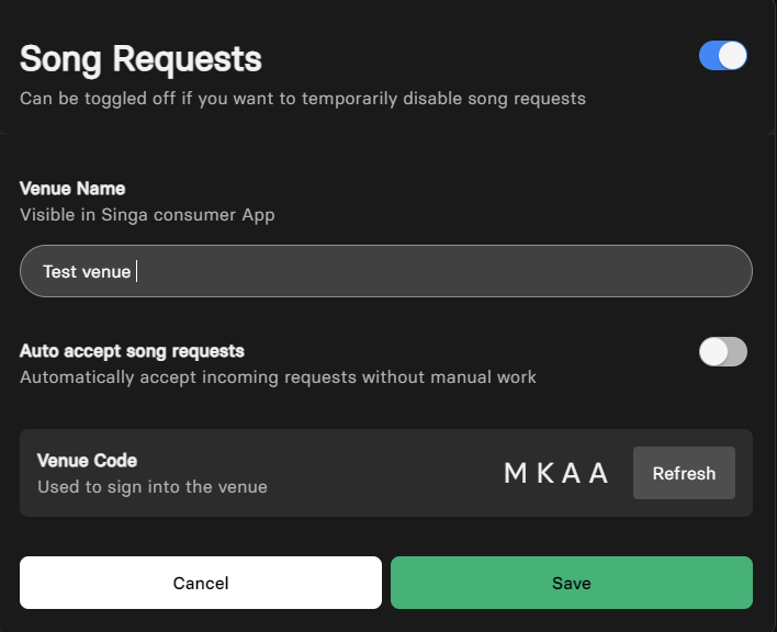 How to use and activate song requests in Singa Business Lite?
